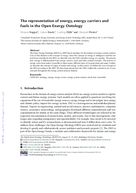 The representation of energy, energy carriers and fuels in the Open ...