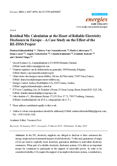Residual Mix Calculation at the Heart of Reliable Electricity ...